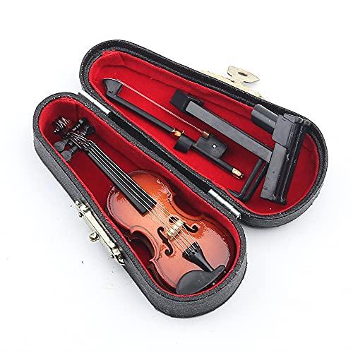 Dselvgvu Wooden Miniature Violin with Stand,Bow and Case Mini Musical ...