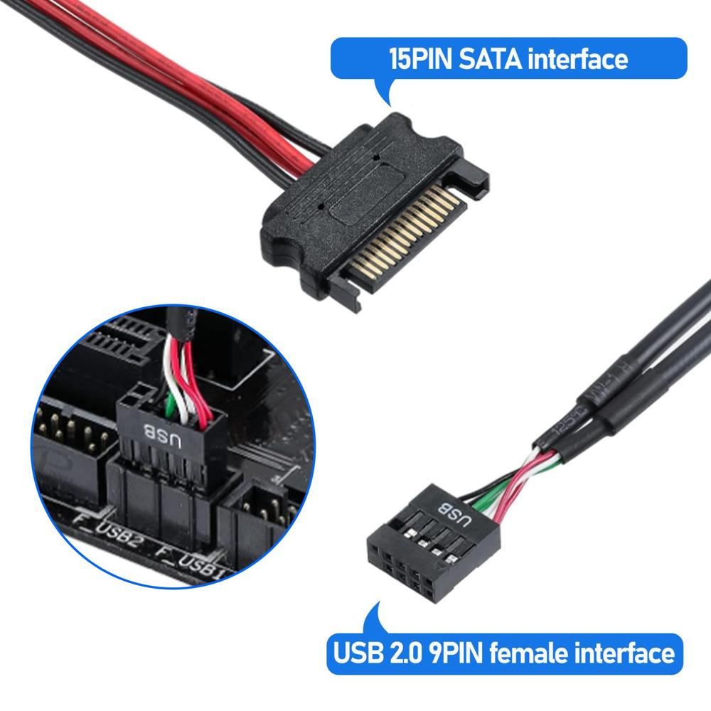 9Pin USB Header Splitter with SATA Power Cable, 4 Internal USB 2.0 ...