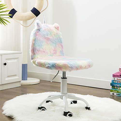 DM Furniture Cute Fuzzy Kids Chair Funny Rolling Study Desk Chair ...
