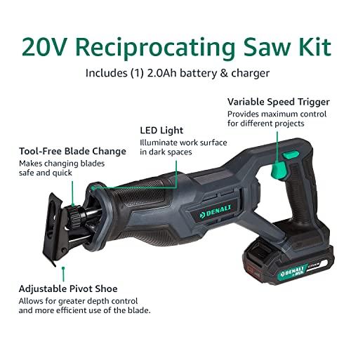 Amazon Brand - Denali by SKIL 20V Cordless Reciprocating Saw Kit with 2 ...