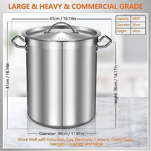 Large Stock Pot with Lid - 24 Quart Stainless Steel Stockpot Heavy Duty ...