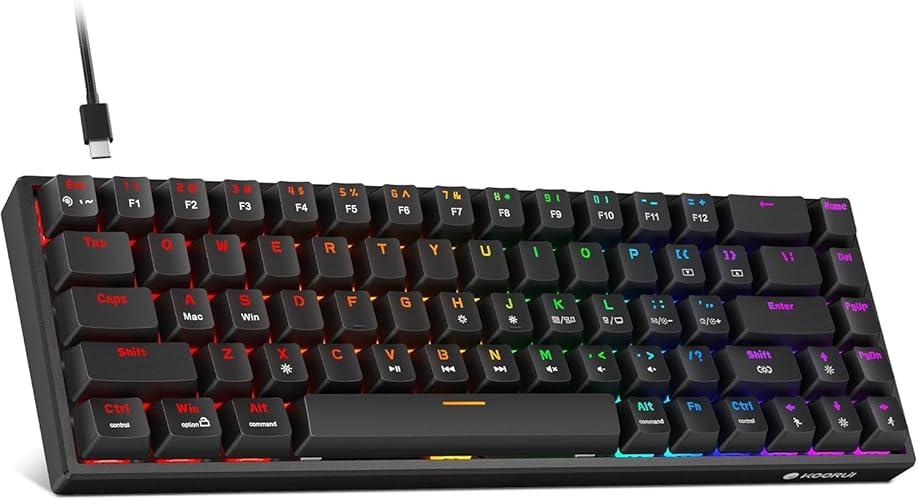 KOORUI 60% Gaming Keyboards, 61 Keys Wired Ultra-Compact Mechanical ...