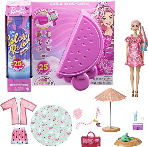 Barbie Color Reveal Con Espuma Sandia, Muñeca Sorpresa Con Vestido Y ...