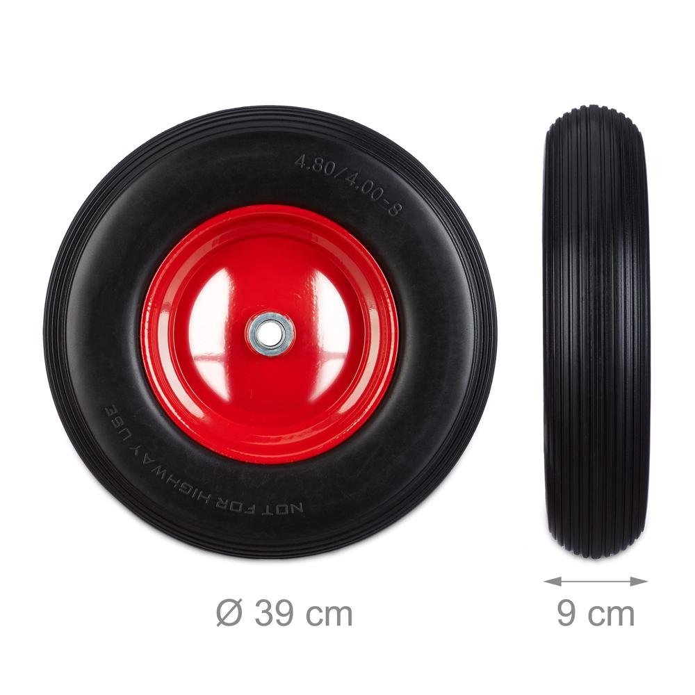 Relaxdays Wheelbarrow Wheel 4.80 4.00-8, Solid Rubber, Steel Rim, Flat ...