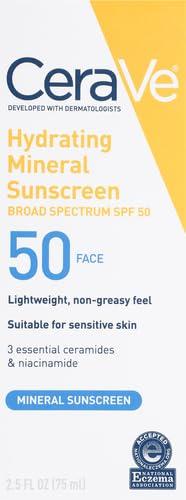 CeraVe Protector solar 100% mineral SPF 50 | Protector solar facial con ...