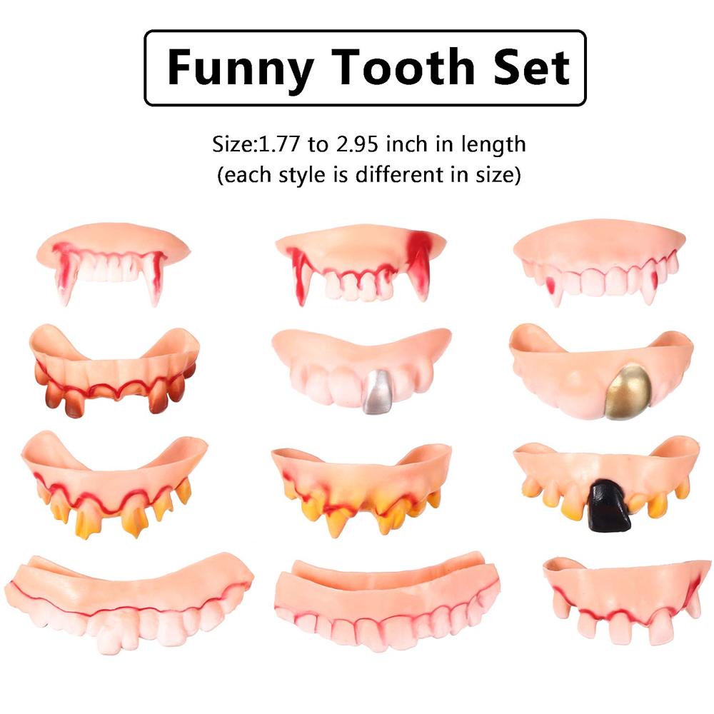 Boao 24 Pieces Prank Fake Teeth Vampire Teeth Halloween Gnarly Teeth ...