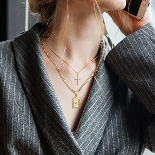 KELORIS PATH Collar de cruz con inicial en capas de oro, chapado en oro ...