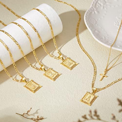 KELORIS PATH Collar de cruz con inicial en capas de oro, chapado en oro ...