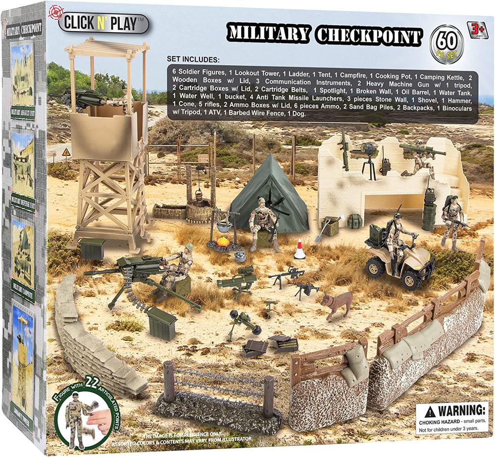 Click N Play Military Checkpoint Juego de 60 piezas con accesorios ...