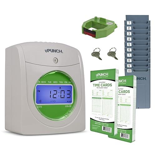 Paquete de reloj de tiempo inicial uPunch con 100 tarjetas, 1 estante ...