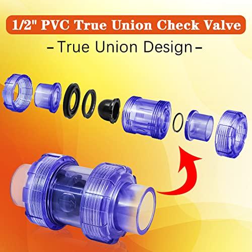 PVC Union Check Valve, 1/2 inch True Union Check Valve, Transparent ...