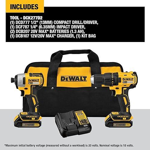 DEWALT 20V MAX Cordless Drill, Impact Driver, Power Tool Combo Kit, 2 ...