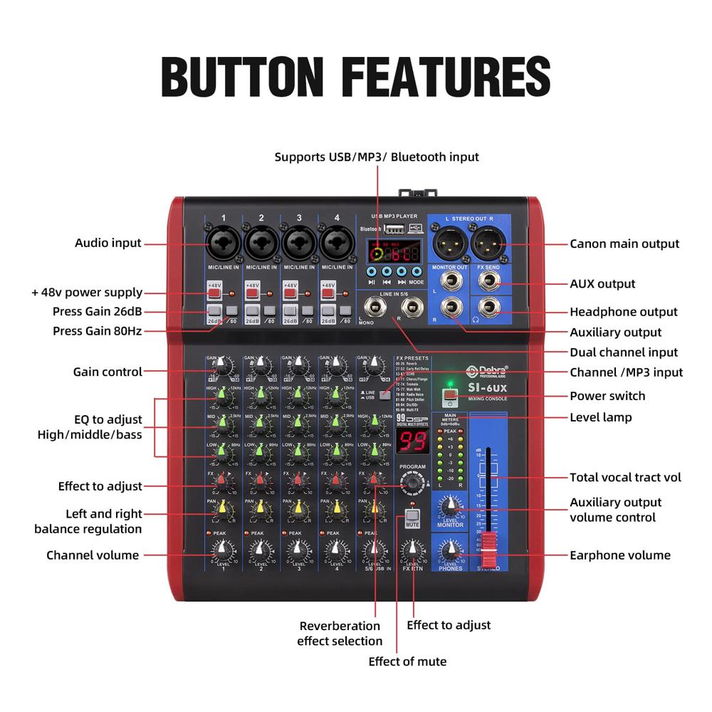 D Debra SI Series Professional Portable Recording Mixer Audio with 99 ...
