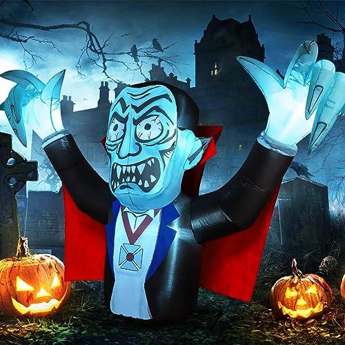 GOOSH 6.8 FT Halloween Inflatables Outdoor Decorations Vampire with Red Cloak, Halloween Blow Up ...
