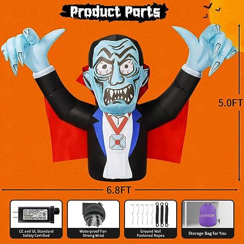 GOOSH 6.8 FT Halloween Inflatables Outdoor Decorations Vampire with Red Cloak, Halloween Blow Up ...