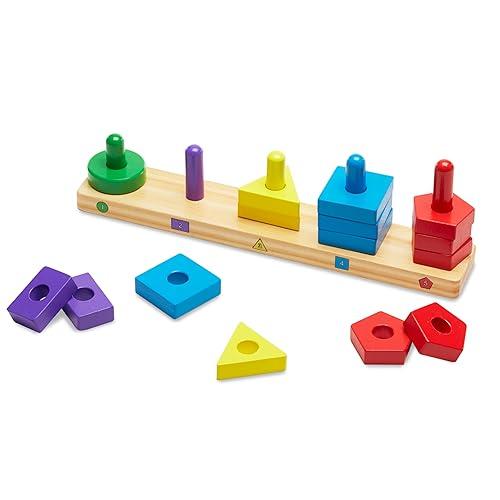 Melissa & Doug Stack and Sort Board - Wooden Educational Toy for age 2+ years With 15 Solid Wood ...