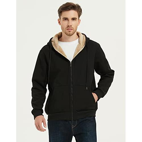 Pehmea Mens Warm Thicken Fleece Hoodie Sherpa Lined Full Zip Sweatshirt
