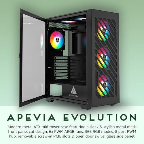 Apevia EVOLUTION-BK Evolution Mid Tower Gaming PC Case w/ 6x 120mm PWM ...