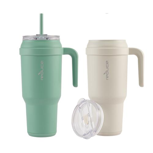 Termo Para Viajes Con Pajilla Y Tapa 2 Unidades Color Verde Y Beige ...