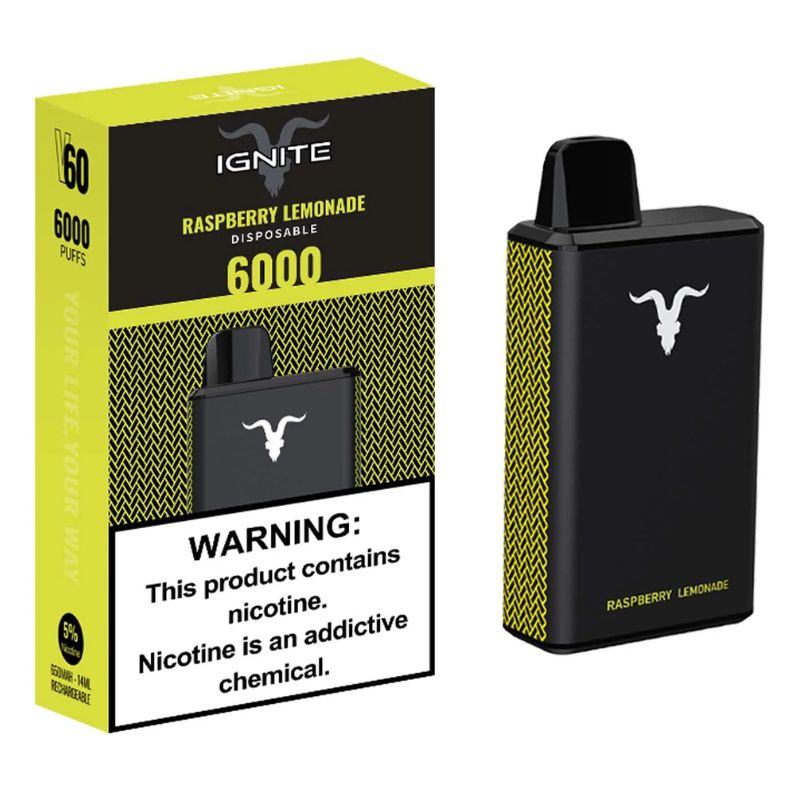 Vape Electrónico Ignite V60 6000 Puffs Nic 5G Raspberry Lemonade ...