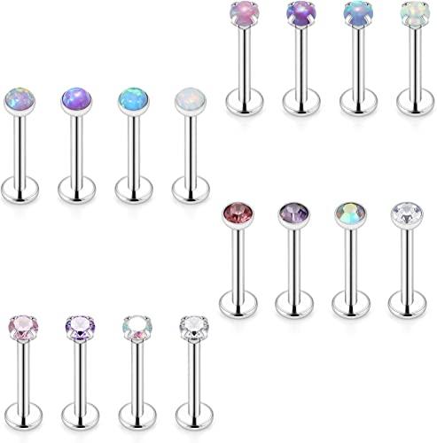 SCERRING 16PCS 16G 2mm Clear CZ Opal Roscado interno Labret Monroe ...
