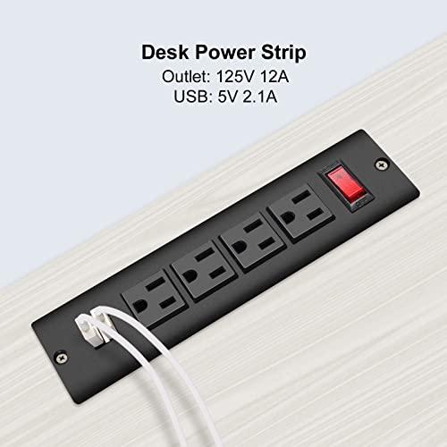Recessed Power Strip with USB Flush Mount Power Outlet Built in Desktop ...