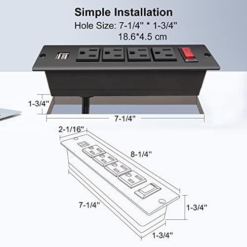 Recessed Power Strip with USB Flush Mount Power Outlet Built in Desktop ...