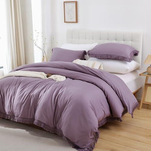 Smoofy Grayish Purple Full Size Comforter Set 3 Pcs Boho Fringe Tufted ...