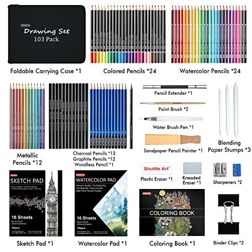 Shuttle Art Drawing Kit, 103 Pack Drawing Pencils Set, Sketching and ...