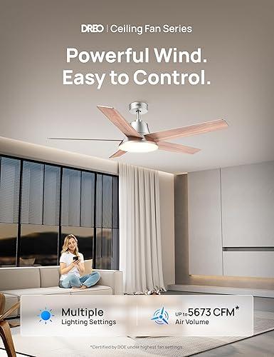 Dreo Ceiling Fans with Lights and Remote, 52 Inch, 6 Speeds, 5 Color ...