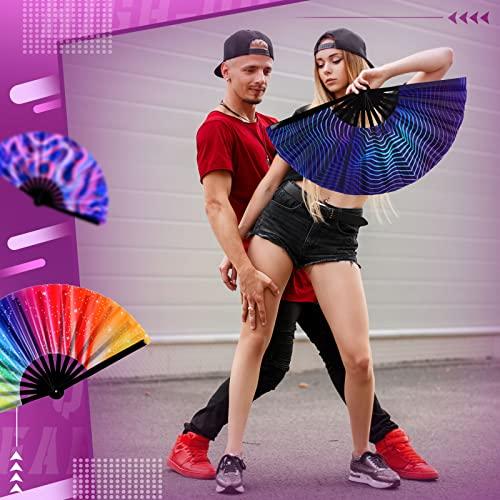 Pinkunn 10 Pcs Large Rave Hand Fan Folding Fan with Bamboo Ribs and ...