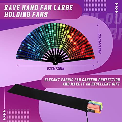 Pinkunn 10 Pcs Large Rave Hand Fan Folding Fan with Bamboo Ribs and ...