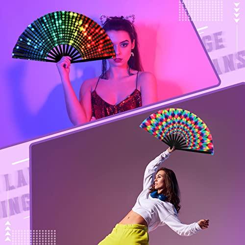 Pinkunn 10 Pcs Large Rave Hand Fan Folding Fan with Bamboo Ribs and ...