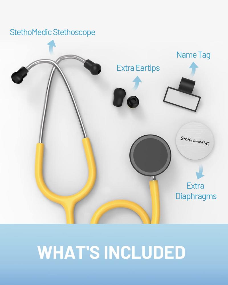 FriCARE Yellow Classic Stethoscopes for Nurses, EMT Student, Pet, Kids, Doctors, Teaching ...