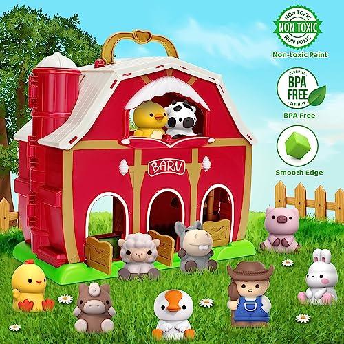 KMUYSL Big Red Barn Farm Animal Playset para 1,2,3 años, juguetes de ...