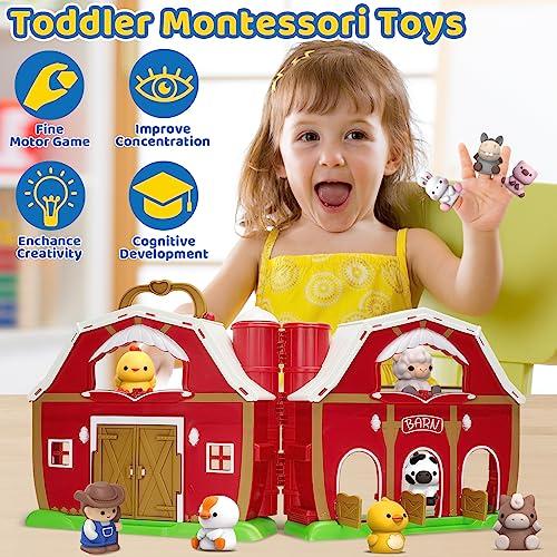 KMUYSL Big Red Barn Farm Animal Playset para 1,2,3 años, juguetes de ...
