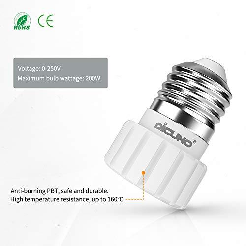 DiCUNO E26 to GU10 Adapter 160℃ Heat Resistant Maximum Wattage 200W E26 Standard Medium Base to ...