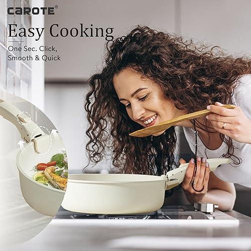 CAROTE 25pcs Detachable Handle Pots and Pans Set, Nonstick Cookware Set ...