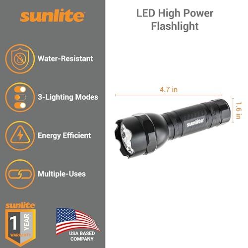 Sunlite 41780 LED Outdoor High Power Flashlight, 3-Modes, Flashlight ...